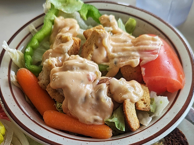 A salad that doesn't apologize for being in a breakfast joint. Those croutons and dressing prove Waveland knows its way around lunch, too.