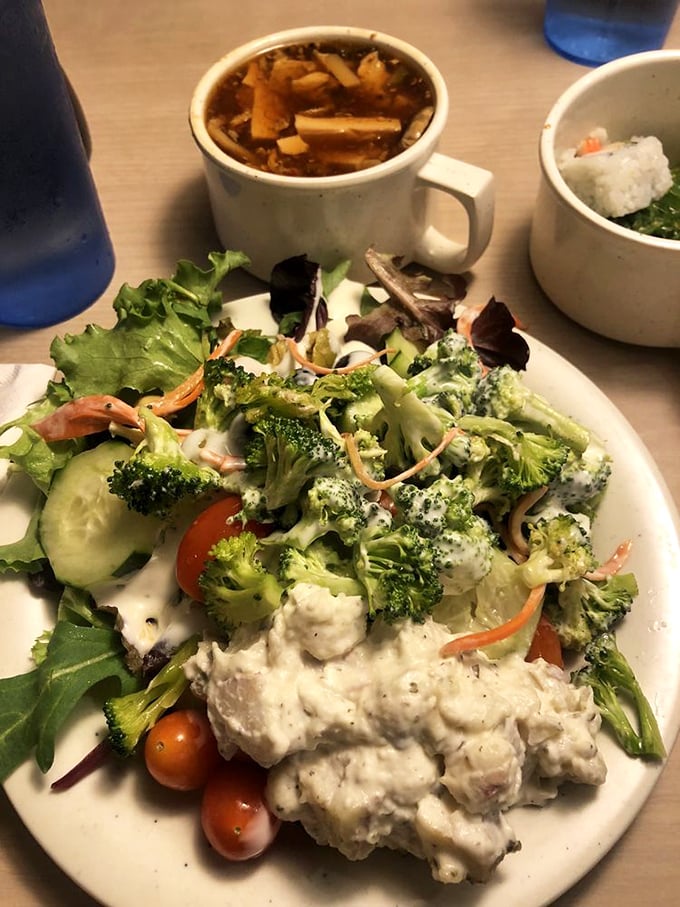The token healthy plate that photographs well on social media before you return to the serious business of General Tso's chicken and crab legs.