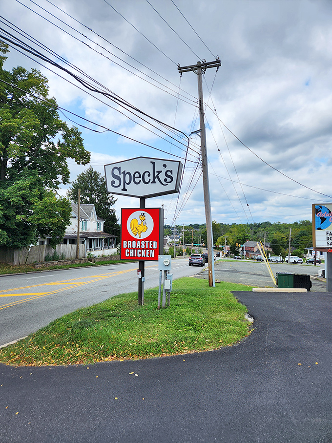 The roadside sign serves as a North Star for hungry travelers. Follow it to fried chicken nirvana.