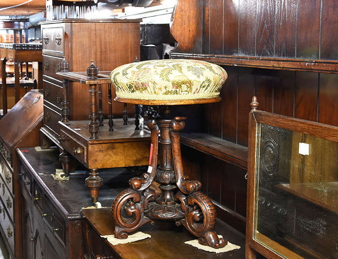 The Victorian equivalent of a bar stool, elegantly twisted. This seat has been patiently waiting for someone who appreciates good posture and better craftsmanship.