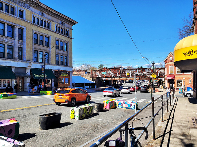 Colorful barriers double as public art, making even traffic calming measures aesthetically pleasing. Northampton doesn't just solve problems—it decorates them.