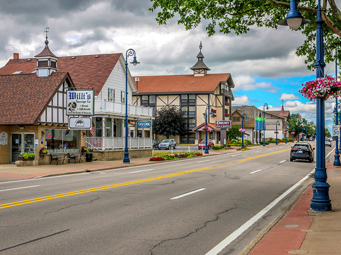 Strolling down Frankenmuth's main drag feels like walking through a movie set where everyone forgot to yell "cut." Those hanging flower baskets aren't messing around.