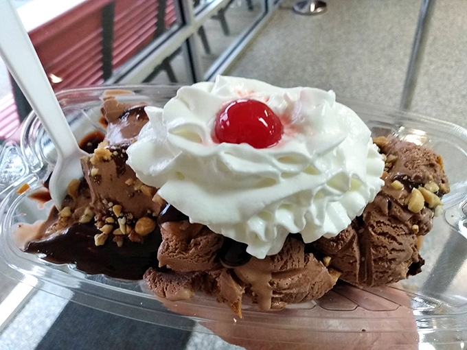 This isn't just chocolate ice cream with whipped cream and a cherry&mdash;it's a mini monument to American dessert tradition. Hot fudge cascading like a delicious waterfall.