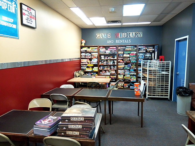 More than just retail, the "Game Library" area offers tables for gaming sessions where dice roll and friendships form.
