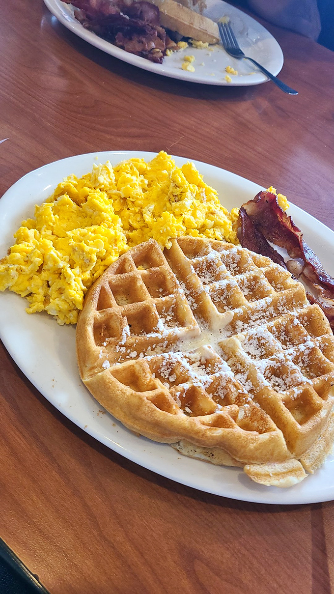 A waffle that's achieved the perfect golden hue, with eggs scrambled just right&mdash;breakfast perfection doesn't need to be complicated.