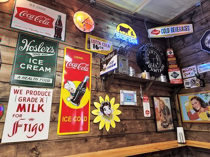 The vintage signs aren't decoration&mdash;they're a museum of American optimism where ice cream was once considered a health food.