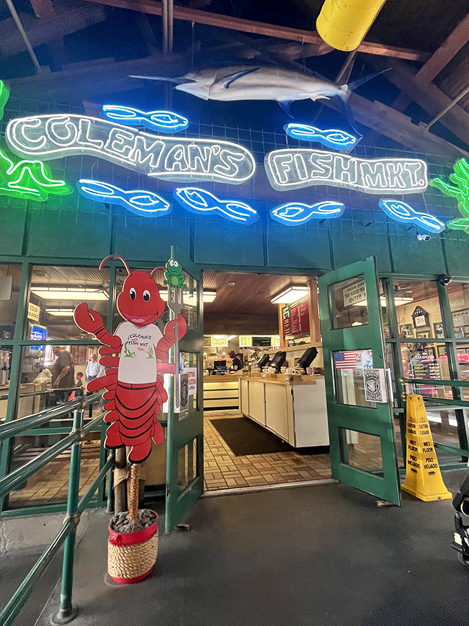 A cheerful lobster mascot welcomes you like an old friend. He's not on the menu, but he'll guide you to seafood nirvana.