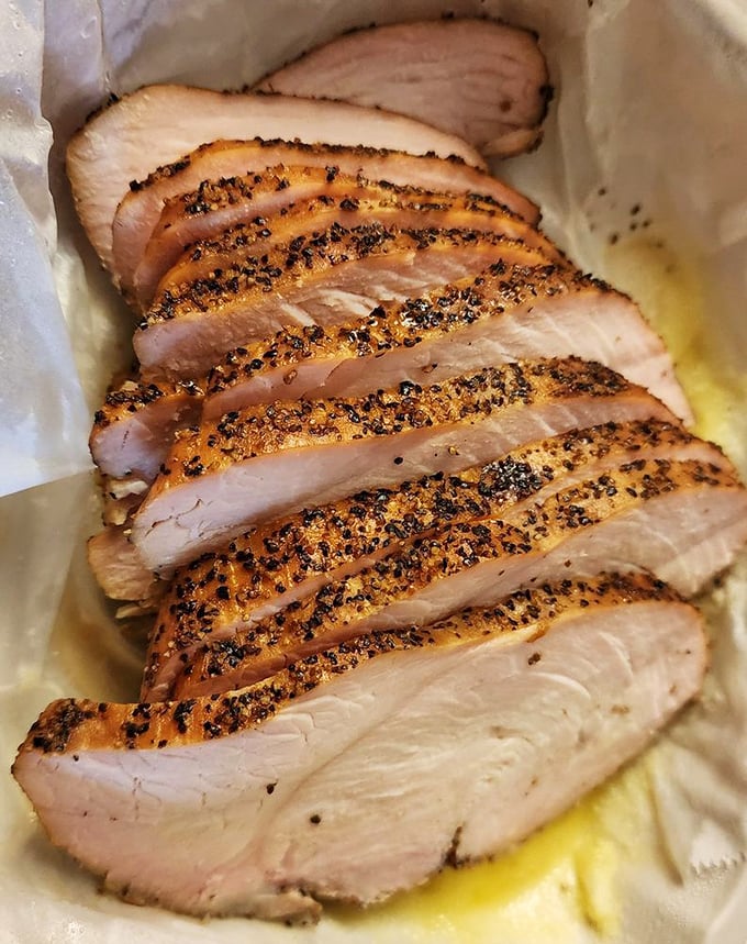 Turkey breast with a peppery crust that defies the "dry turkey" stereotype. This bird flew close to perfection and landed right on your plate.