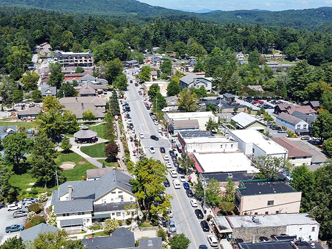 Bird's eye perfection. From above, Blowing Rock reveals itself as a village that understood smart growth centuries before urban planners invented the term.