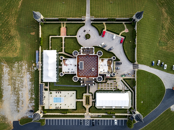A bird's-eye view reveals the castle's impressive symmetry and thoughtful layout. This isn't just a building&mdash;it's an architectural statement visible for miles.