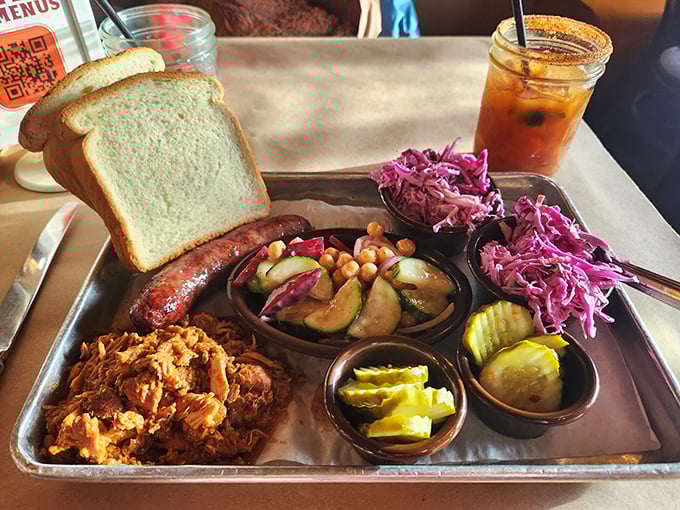 The barbecue sampler: where commitment issues become a virtue. That pulled pork and those house pickles are having a flavor party and everyone's invited.