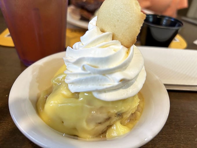 Banana pudding that makes time stand still. That vanilla wafer standing at attention is the cherry on top of this Southern classic.