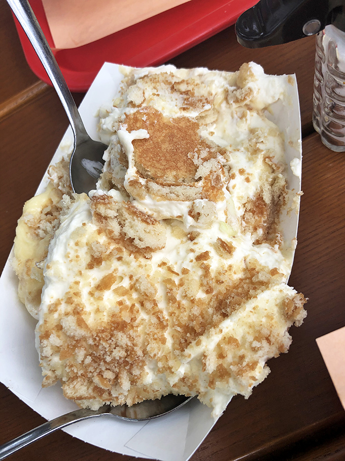 Banana pudding that makes grown adults consider licking the container. Vanilla wafers transformed into something transcendent.