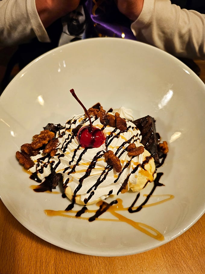 A brownie sundae that doesn't just end the meal – it celebrates it, with ice cream melting into warm chocolate like a sweet finale.