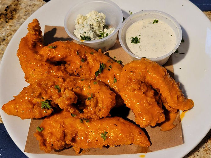 Buffalo chicken tenders that prove Big Fish Grill isn't just about seafood. Land-based deliciousness for the ocean-averse.