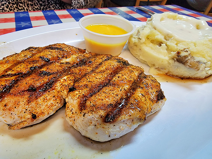 Grilled chicken that proves not everything Southern needs to be fried&mdash;juicy, seasoned perfection alongside mashed potatoes that could make a grown man weep.