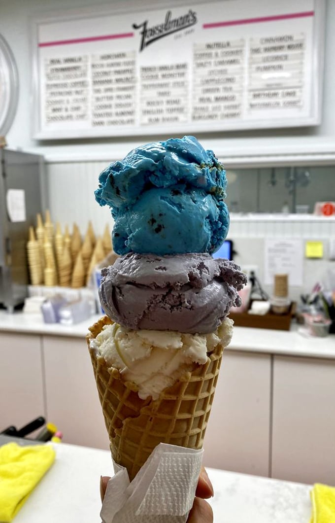 The triple-threat cone featuring Cookie Monster's signature blue&mdash;proof that sometimes the most photogenic foods also taste the best. 