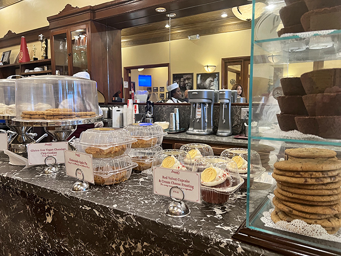 The supporting cast deserves recognition too—house-made cookies and pastries waiting patiently for their moment to shine alongside the frozen stars.