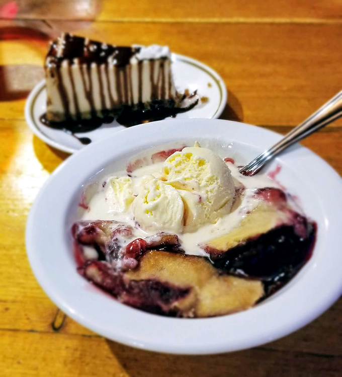 The dessert equivalent of a standing ovation&mdash;warm berry cobbler swimming in vanilla ice cream with chocolate cake waiting in the wings.