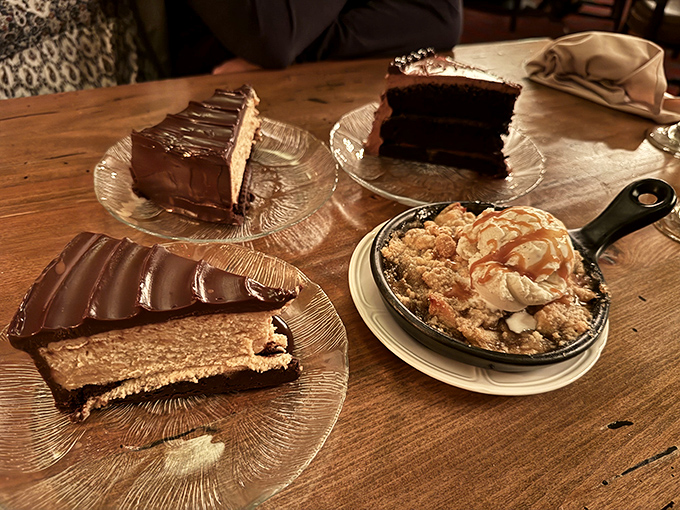 Dessert indecision never looked so good: chocolate layers, creamy pies, and warm cobblers competing for the grand finale of your meal.