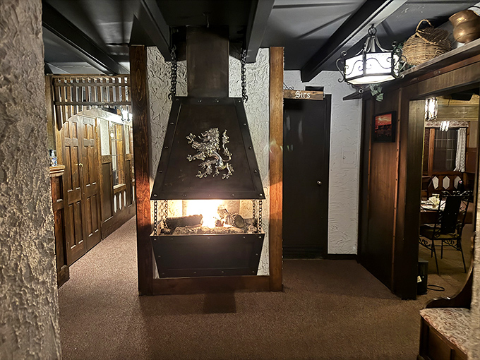 A central fireplace adds warmth both literally and figuratively, creating the perfect backdrop for pretending you're plotting to overthrow the neighboring kingdom.