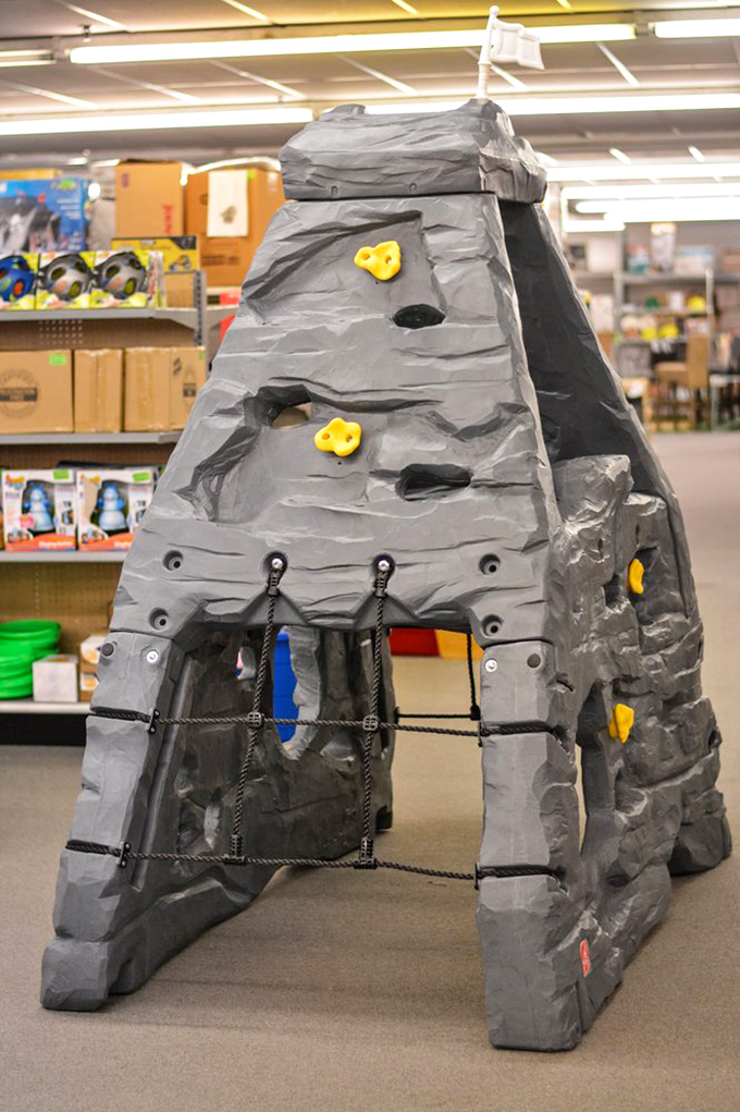 A child's climbing wall that brings playground thrills indoors. Rainy day entertainment that doesn't involve screens or your sanity—parents rejoice!