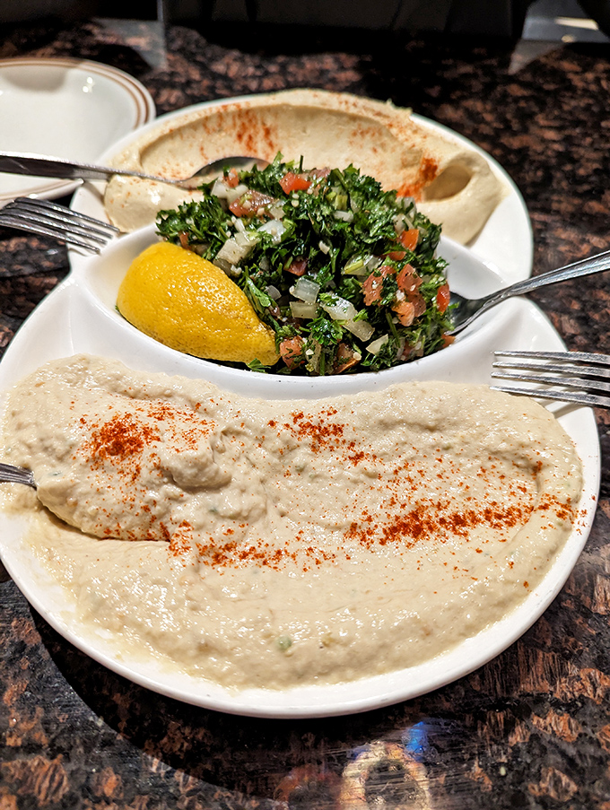The silkiest hummus this side of Athens. Sprinkled with paprika and served with fresh tabbouleh, it's the kind of appetizer that threatens to steal the show.