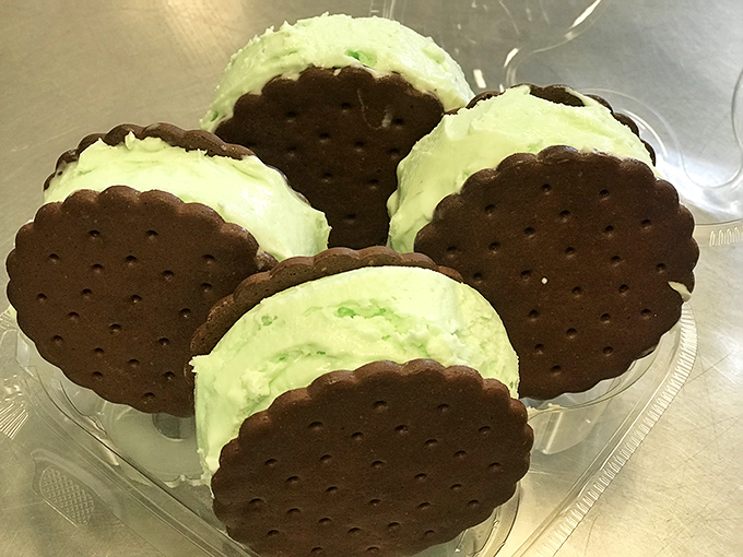 The ice cream sandwich&mdash;nature's perfect handheld dessert&mdash;gets a gourmet upgrade with generous scoops nestled between two chocolate cookies in a waffle bowl throne. 