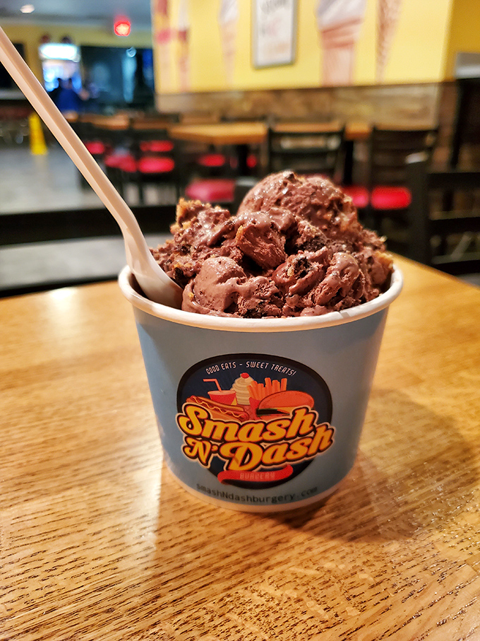 Rich chocolate ice cream that makes time stand still. The logo cup is just a bonus—it's what's inside that creates memories worth driving for.