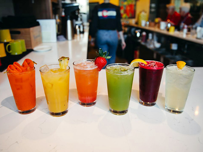 A rainbow of fresh juices lined up like edible artwork&mdash;proof that healthy choices can be just as Instagram-worthy as their indulgent counterparts.