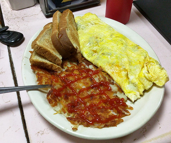 The Northeast omelet: packed with enough good stuff to make you forget about counting calories today.