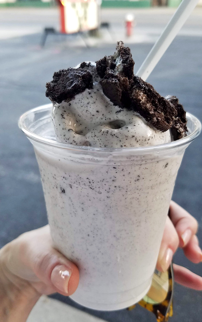 The cookies-and-cream shake isn't just blended&mdash;it's transformed into a monochromatic masterpiece that makes Oreos fulfill their highest purpose.