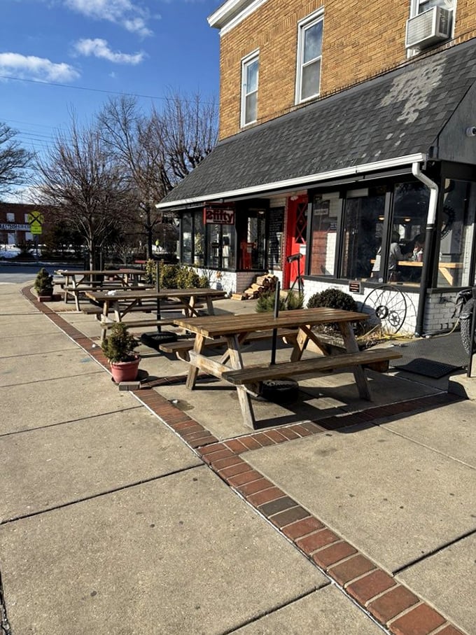The outdoor seating area awaits the faithful who make the pilgrimage to Riverdale Park for a taste of Texas in Maryland.
