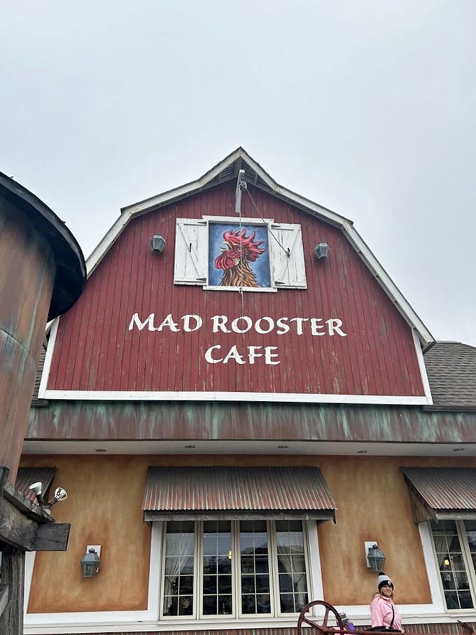 The Mad Rooster stands proud, a beacon of breakfast hope on even the grayest Wisconsin morning.