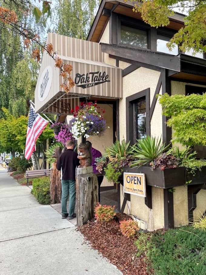 Even from the sidewalk, you can tell this place is special. The carved bear statue seems to say, "Trust me, the pancakes inside are worth the wait."