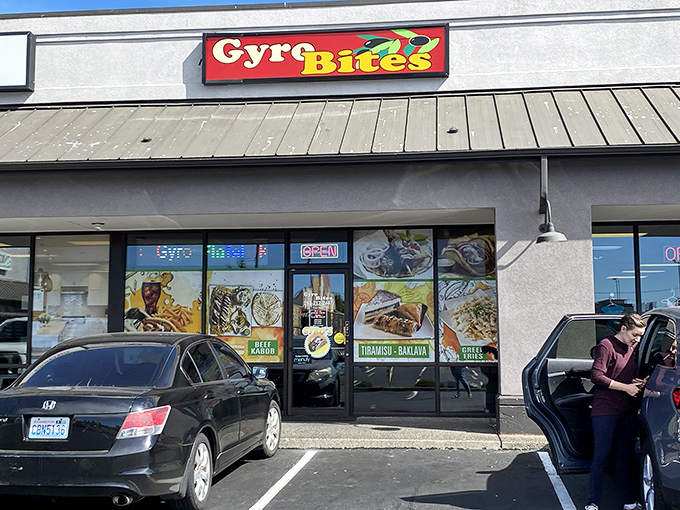 The storefront might be humble, but those window graphics make big promises that the kitchen actually keeps.