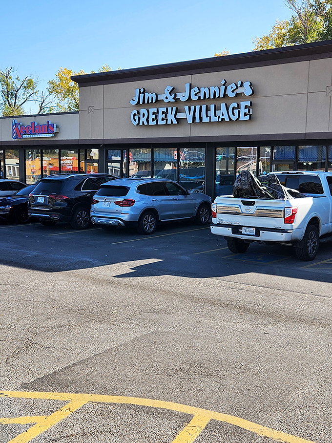 The parking lot tells the real story—packed with vehicles from people who know where to find authentic Greek flavors in the heart of Nebraska.