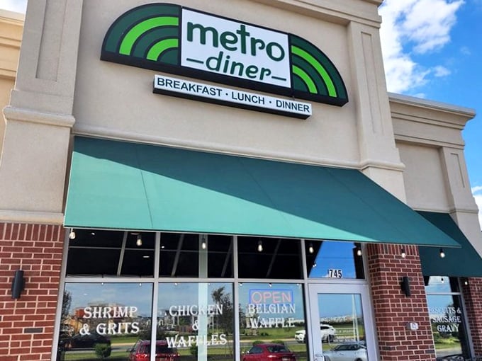 The green awnings and promise of "Chicken & Waffles" on the window&mdash;Metro Diner's version of a welcome mat that says "Prepare for deliciousness."