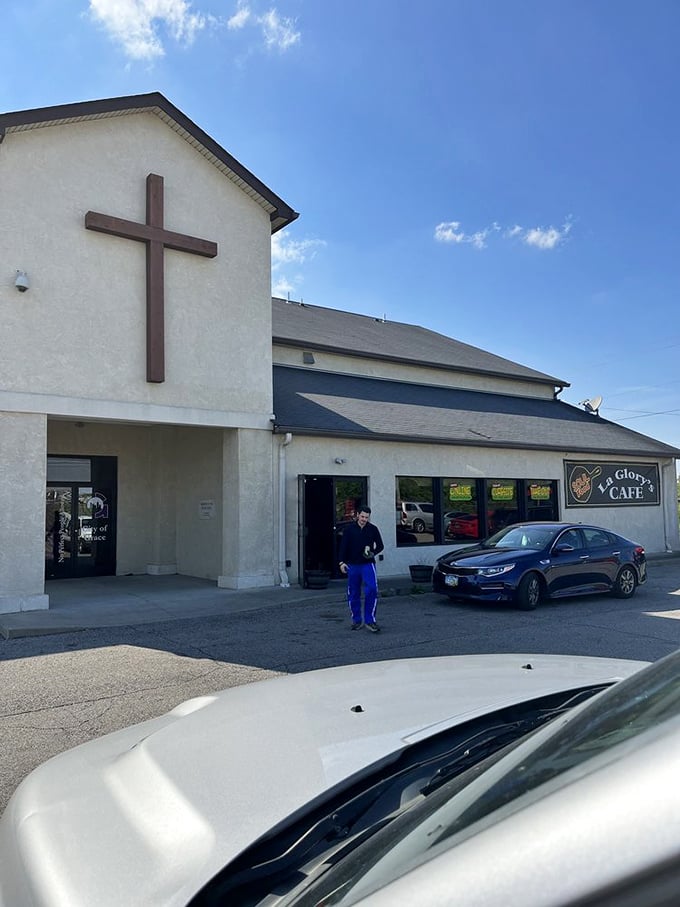 The building may share space with a church, but the religious experience happens when you taste what's cooking inside.