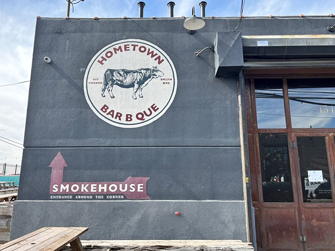 The iconic Hometown Bar-B-Que sign promises smoked perfection around the corner&mdash;the barbecue equivalent of "follow the yellow brick road."