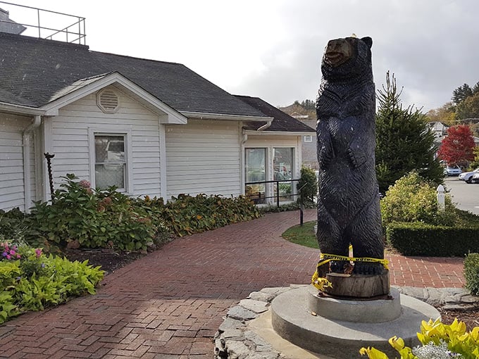 Even the bear statue seems to be saying, "Trust me, I know where the good food is in these mountains."