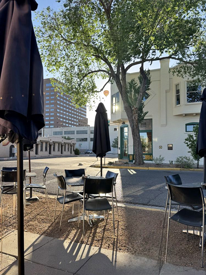 The outdoor seating area offers urban views with your rural-quality eggs. Sometimes breakfast tastes even better with a side of fresh air.