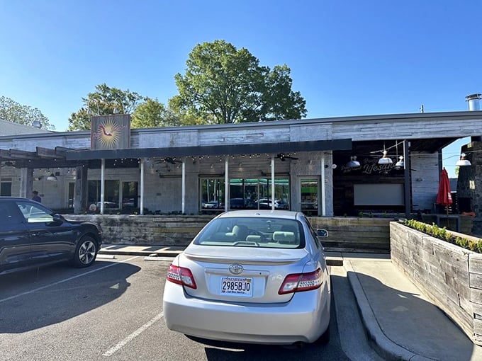 Morning sunshine illuminates Ruby Sunshine's exterior, creating the perfect setting for the breakfast pilgrimage that awaits inside.