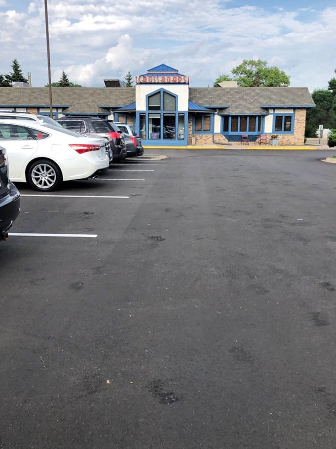 From the parking lot, that blue-trimmed building promises delicious things await. Your stomach starts growling before you even turn off the engine.