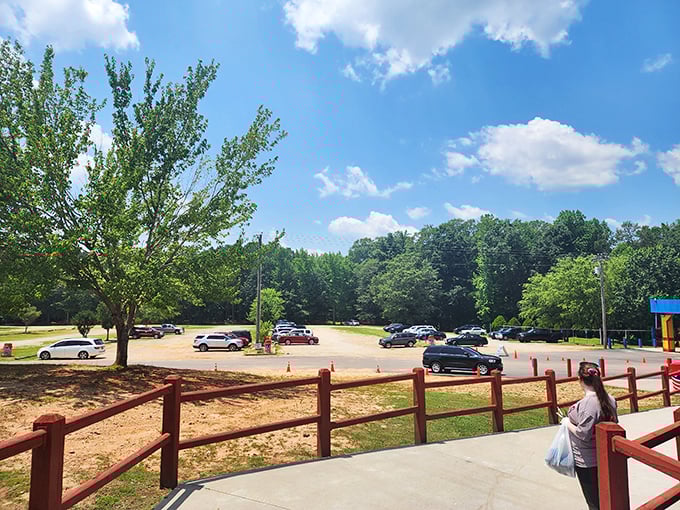 The unassuming parking area belies the excitement within &ndash; like finding a portal to joy behind an ordinary Georgia pine forest.