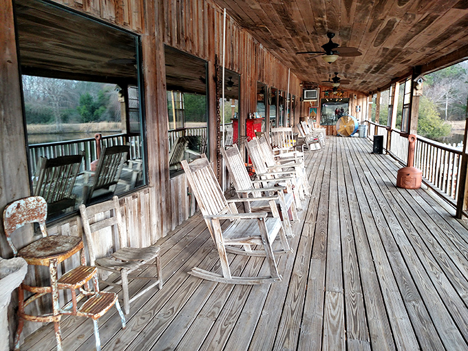 The wrap-around porch with its row of rocking chairs practically begs you to sit a spell, digest your meal, and contemplate a second round of dessert.