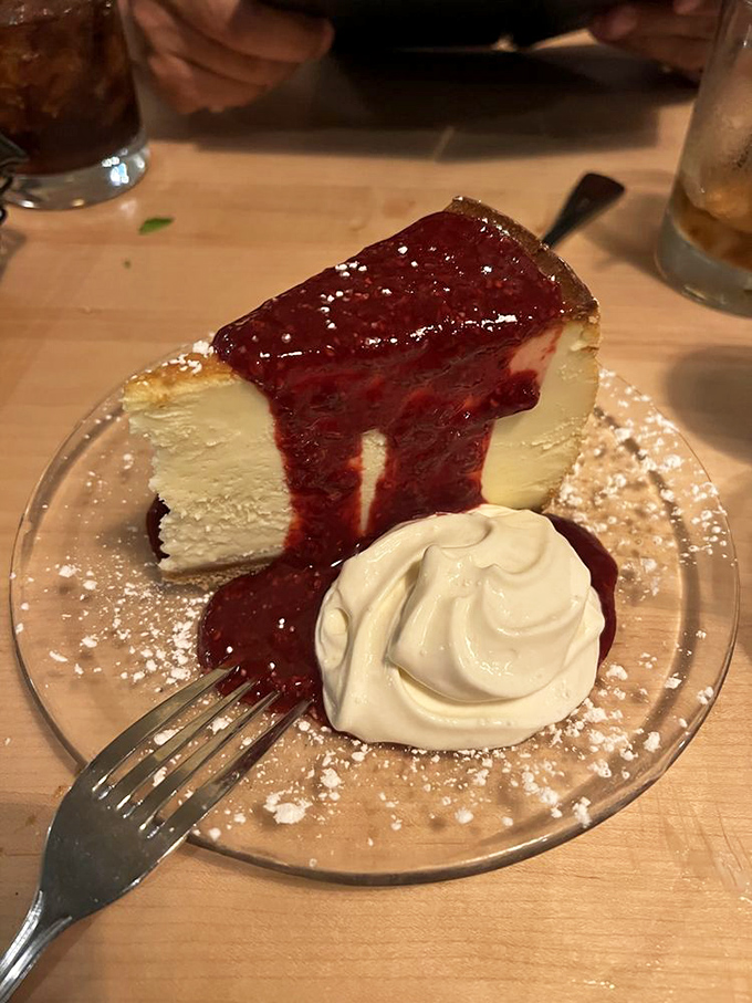 This cheesecake doesn't need a New York prefix to prove its worth&mdash;the dense, creamy slice under raspberry glaze speaks an international language of indulgence.