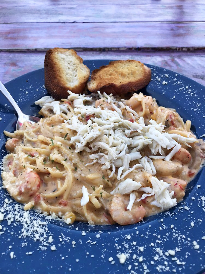Seafood pasta that doesn't skimp on the good stuff. This creamy, dreamy bowl proves that sometimes the best ocean views are on your plate.
