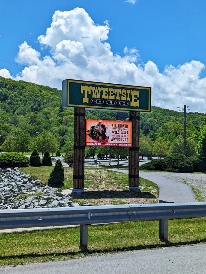 The entrance sign promises adventure before you've even arrived, standing sentinel between everyday life and the Wild West waiting just beyond.