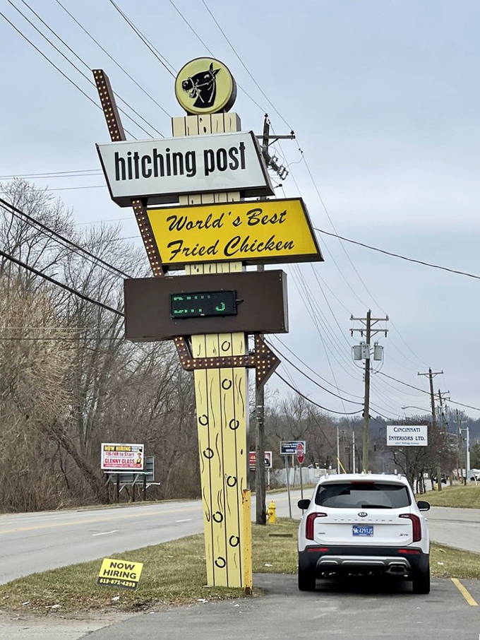 The beacon of fried chicken excellence. That vintage sign has guided hungry travelers like a deep-fried North Star for generations.